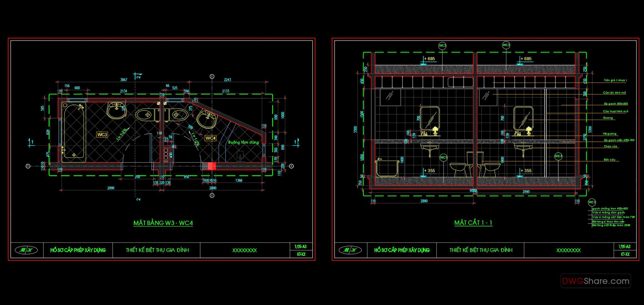 85.WC Layout Plan and elevations details AutoCAD drawing download