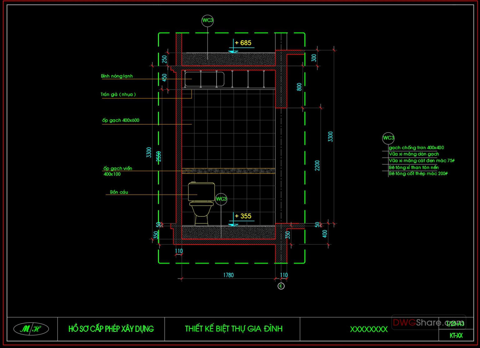 85.WC Layout Plan and elevations details AutoCAD drawing download