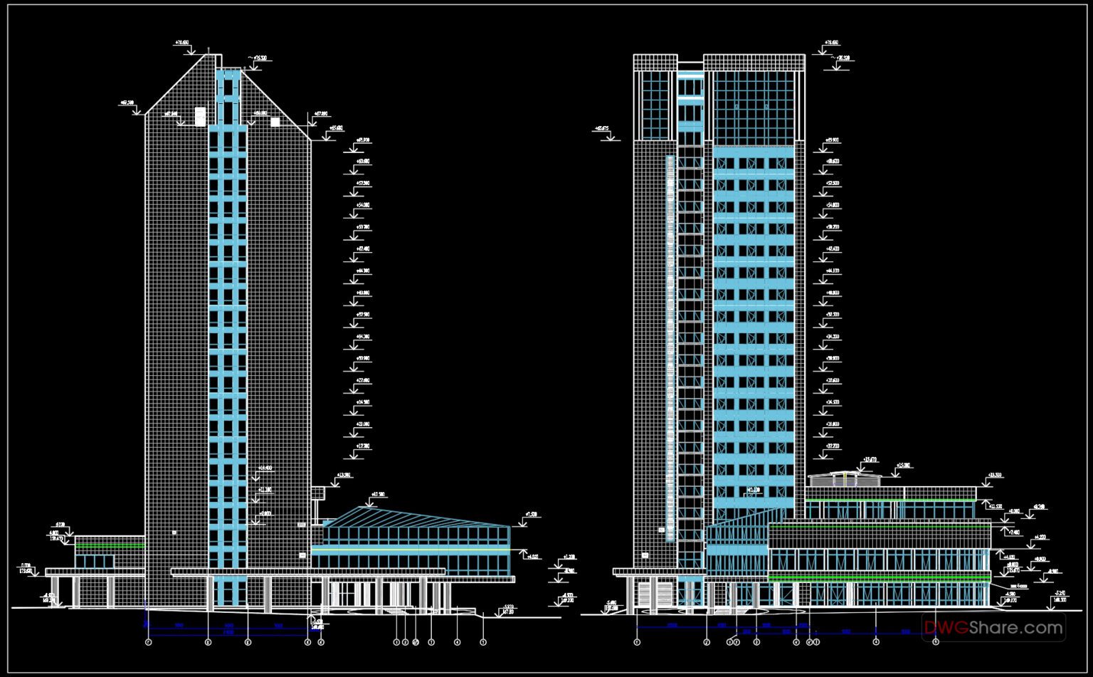Autocad drawings of Hotel elevation For Free Download