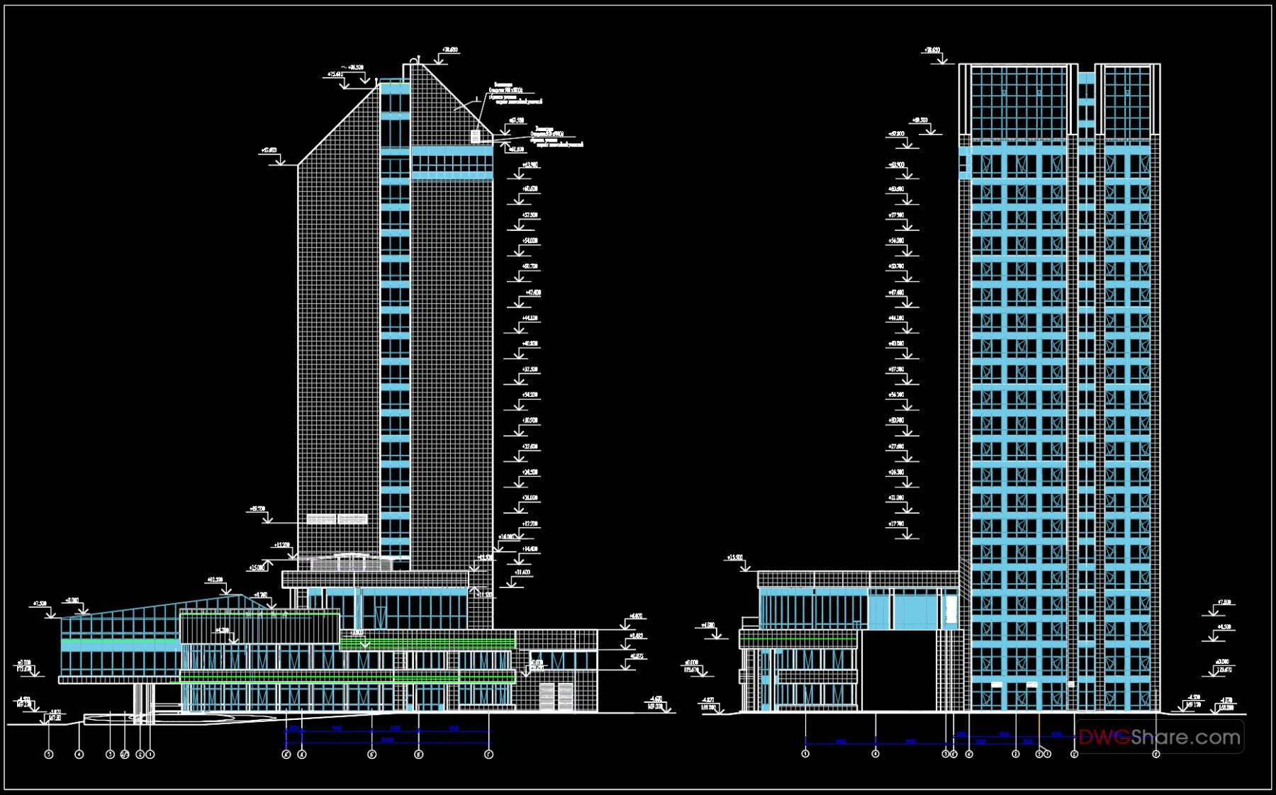 Autocad drawings of Hotel elevation For Free Download