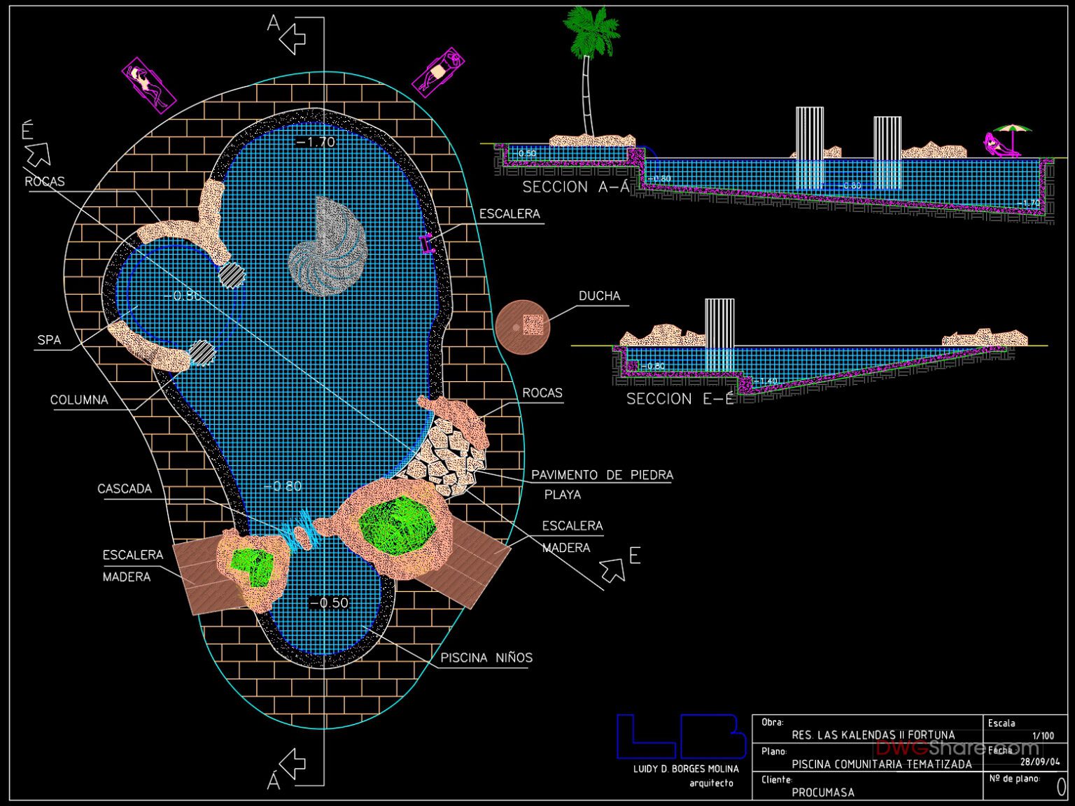 Swimming pool architectural detail dwg project