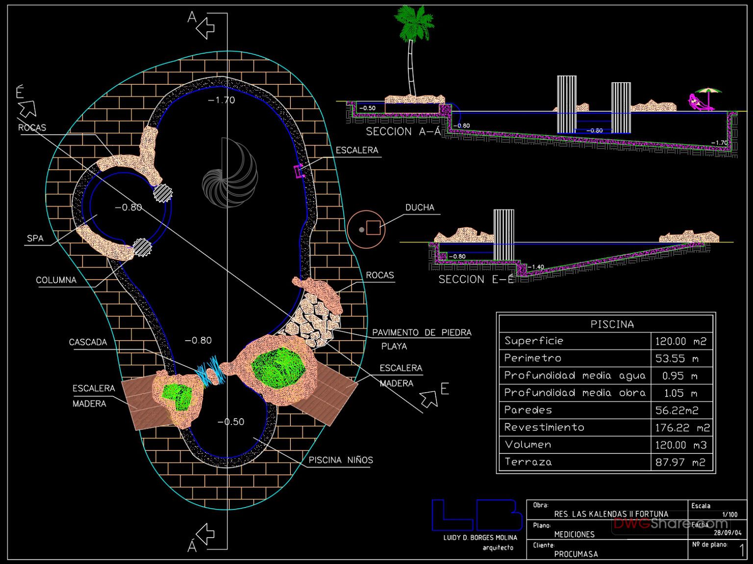 Swimming pool architectural detail dwg project