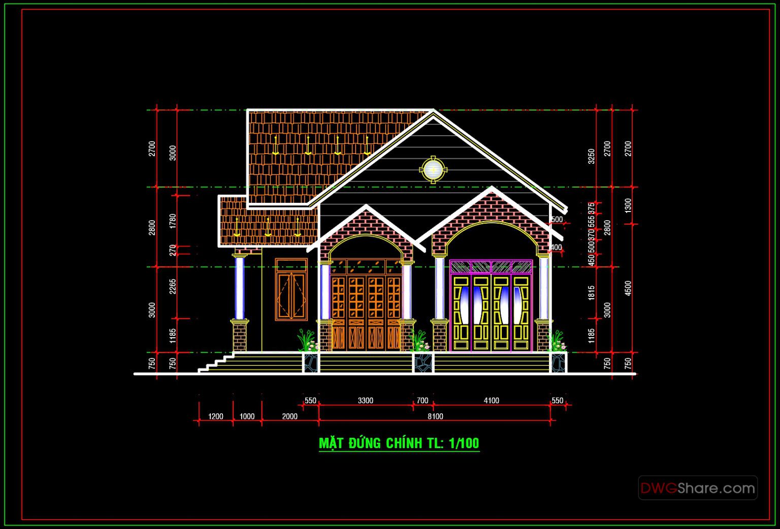 1-Story House Plans, Faces and Sections Details AutoCAD File 10x18m