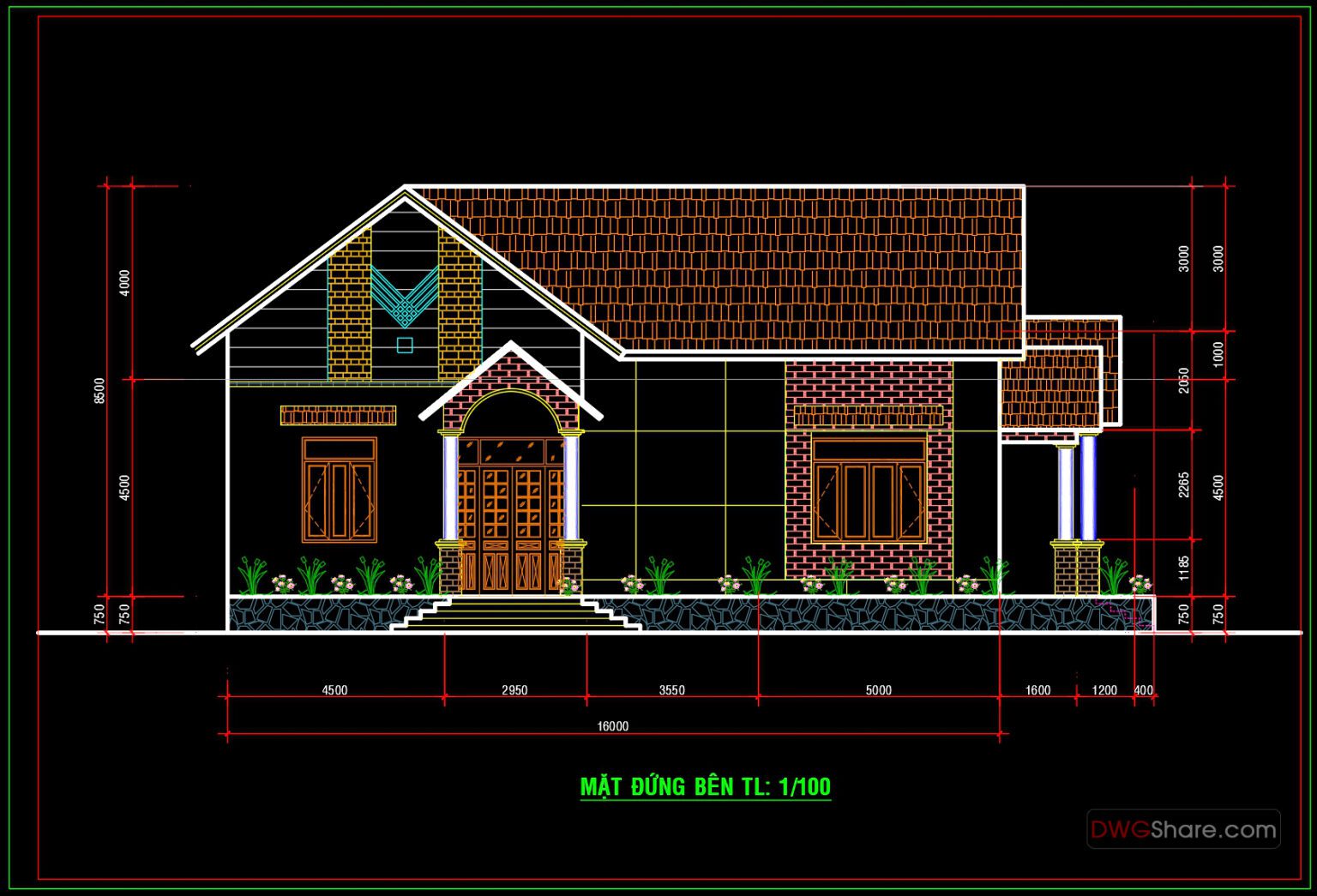 1-Story House Plans, Faces and Sections Details AutoCAD File 10x18m
