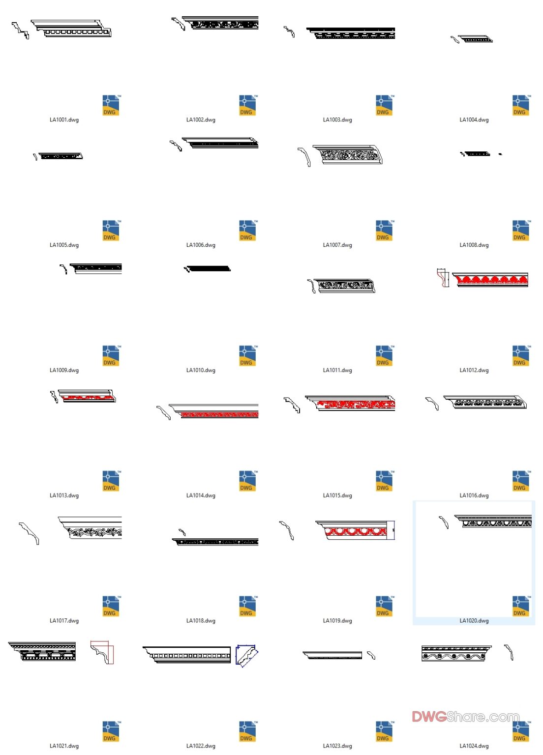 137.Autocad Drawing Of Cornices and molding For Download