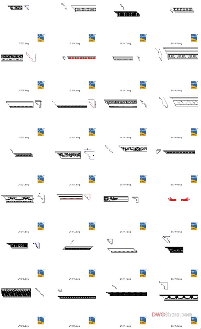137.Autocad Drawing Of Cornices and molding For Download