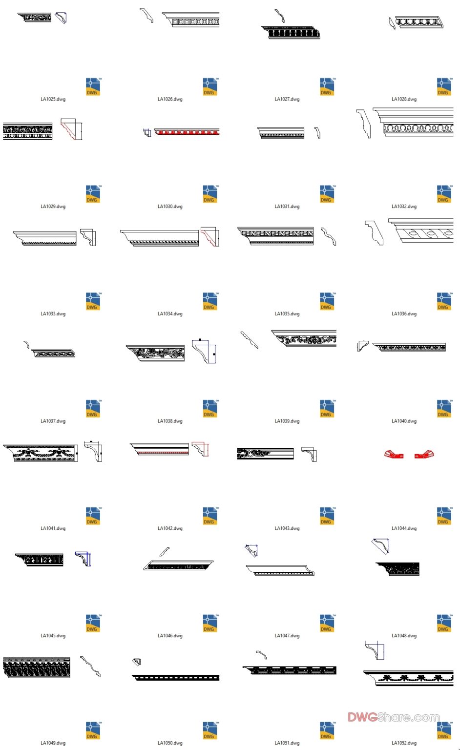 137.Autocad Drawing Of Cornices and molding For Download