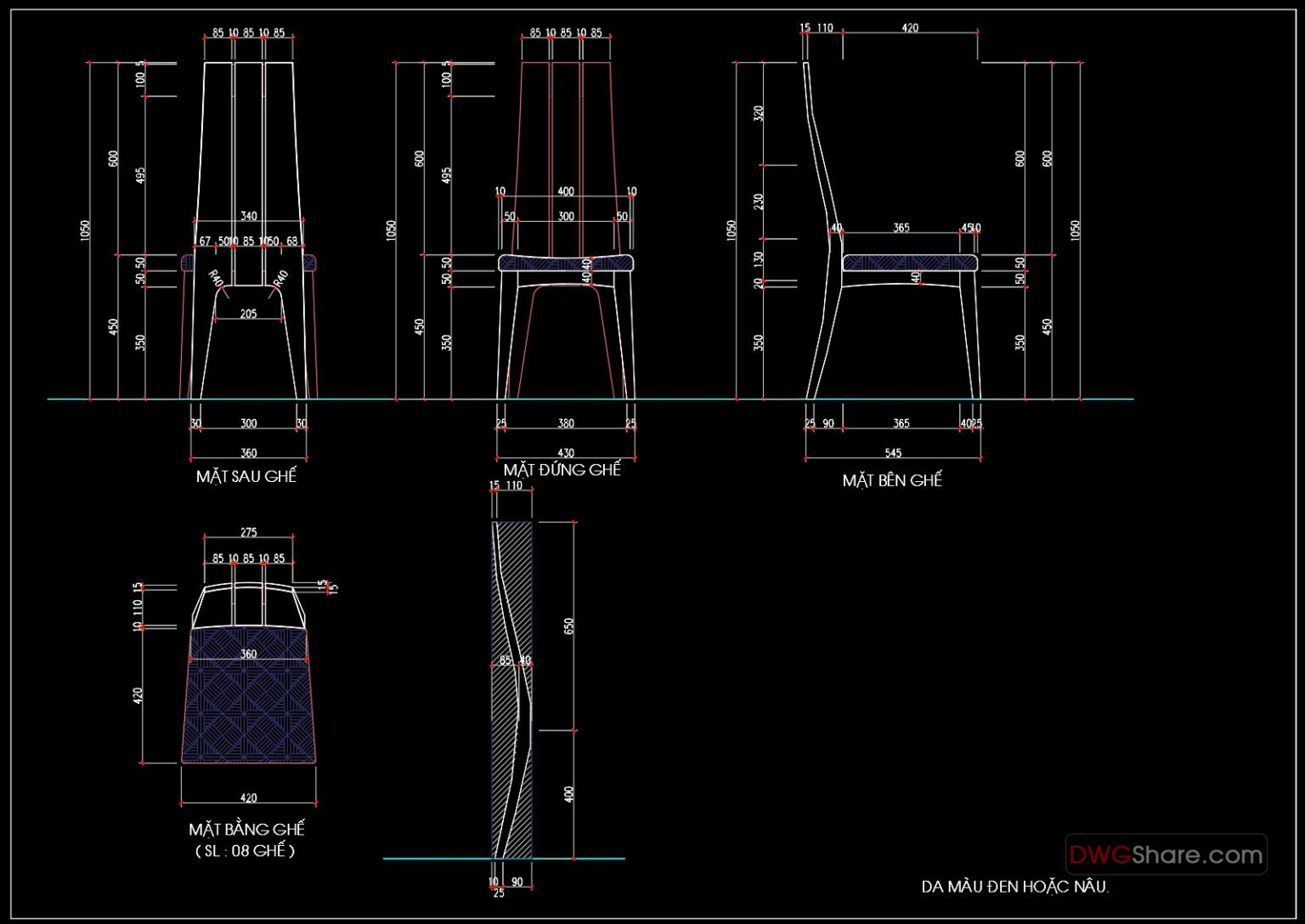 176.Autocad Drawing Of Walnut Chairs Details For Free Download