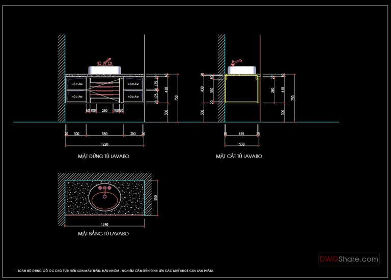 177.Autocad Drawing Of Walnut Lavabo Cabinet Details For Download