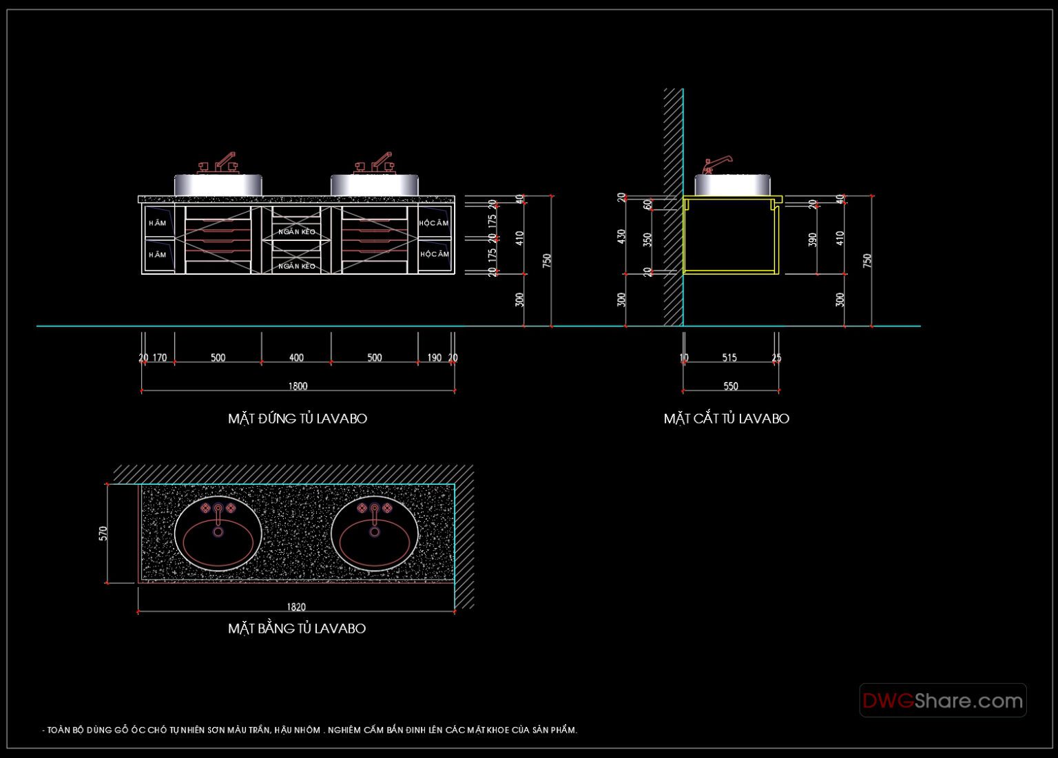 177.Autocad Drawing Of Walnut Lavabo Cabinet Details For Download