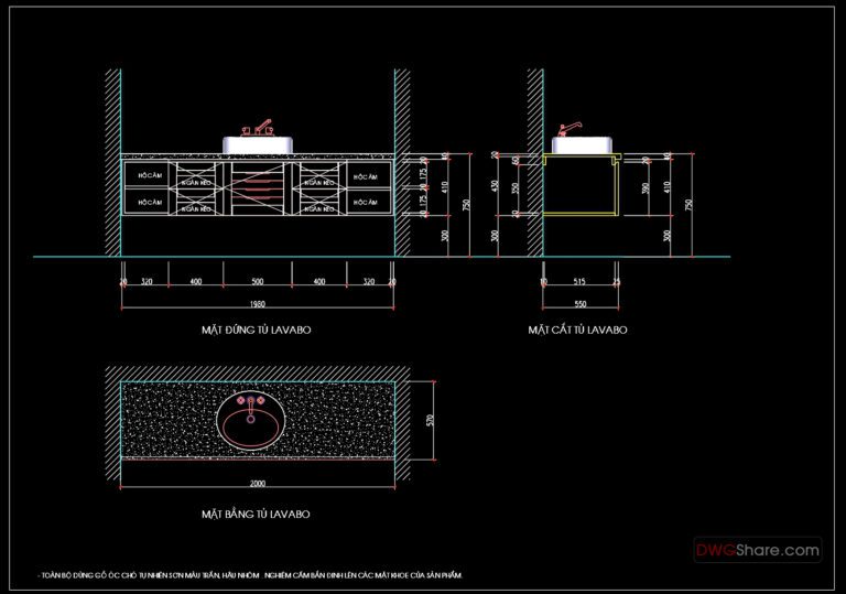 177.Autocad Drawing Of Walnut Lavabo Cabinet Details For Download