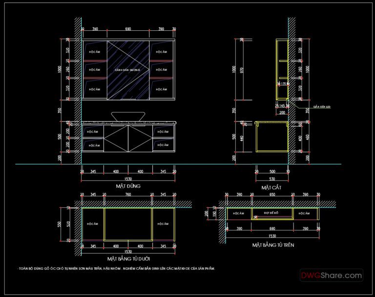 177.Autocad Drawing Of Walnut Lavabo Cabinet Details For Download