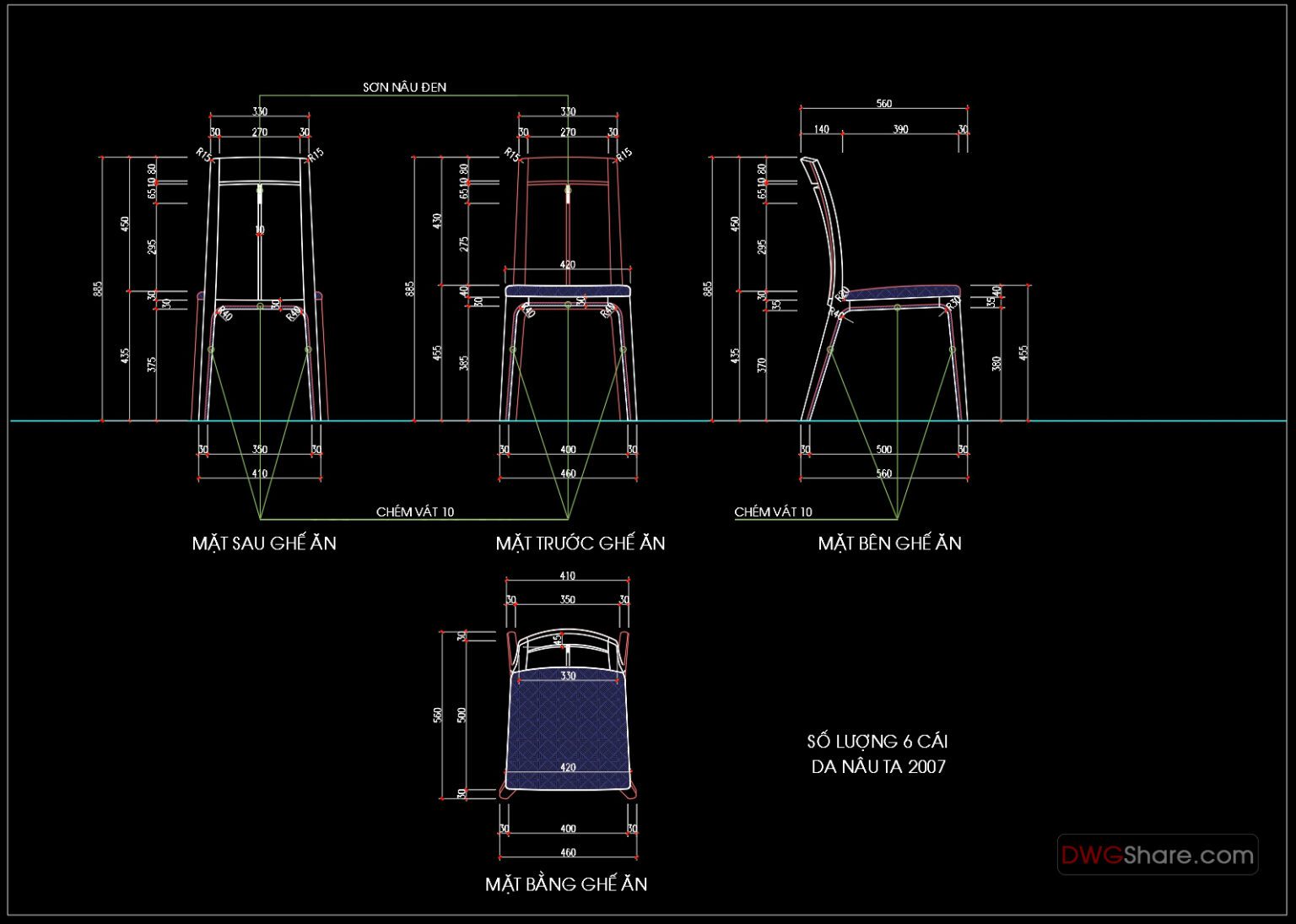 190.Autocad Drawing Of Walnut Chairs Details For Download