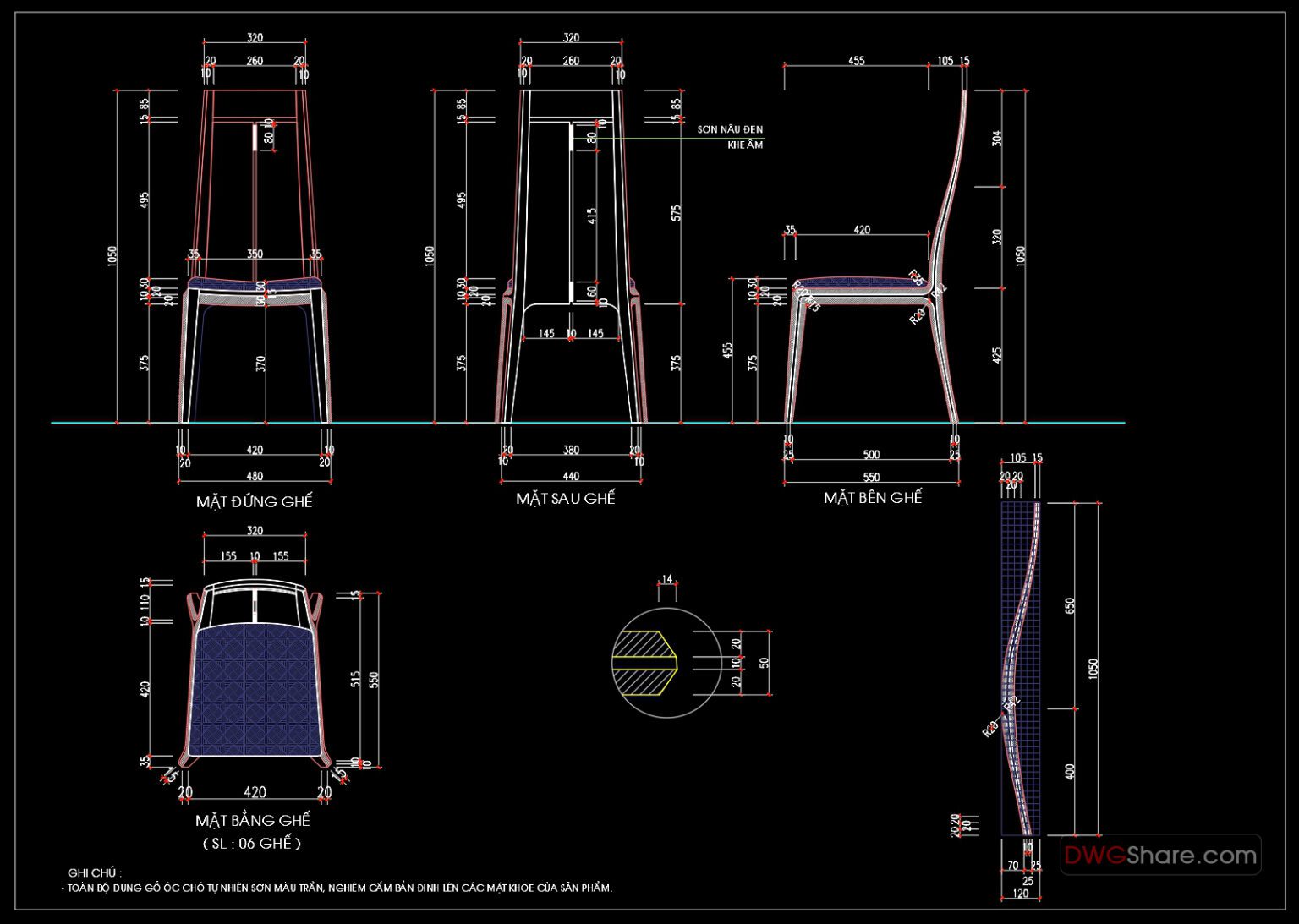 190.Autocad Drawing Of Walnut Chairs Details For Download