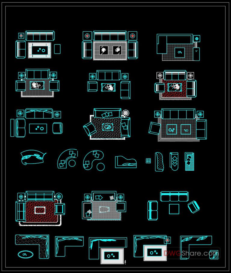 192.CAD Blocks Furniture for Living room