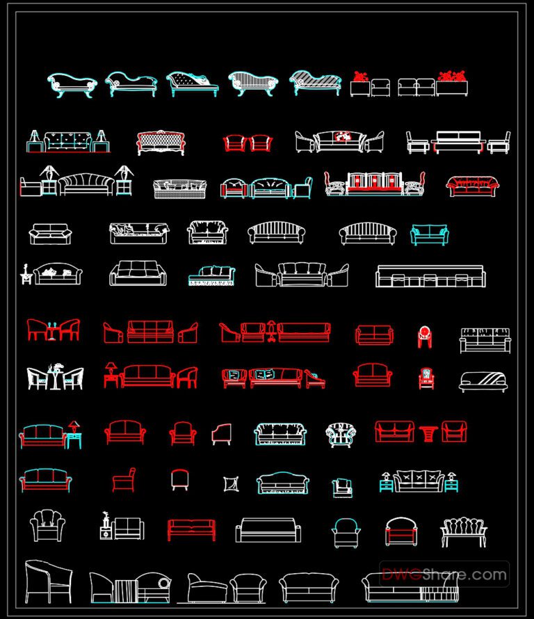193.CAD Blocks Furniture for Living room