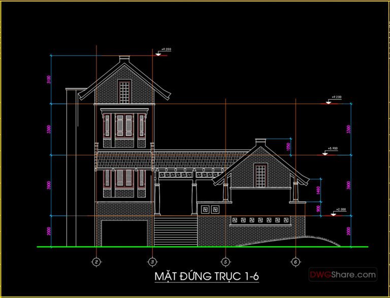 2-Story Villa Plans, Faces and Sections Details AutoCAD File 15mx13.5m