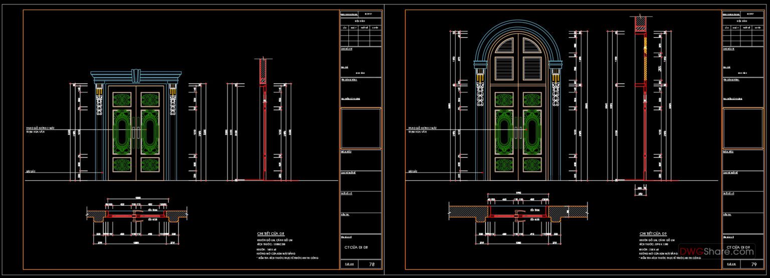 367.Free cad blocks detail doors DWG download