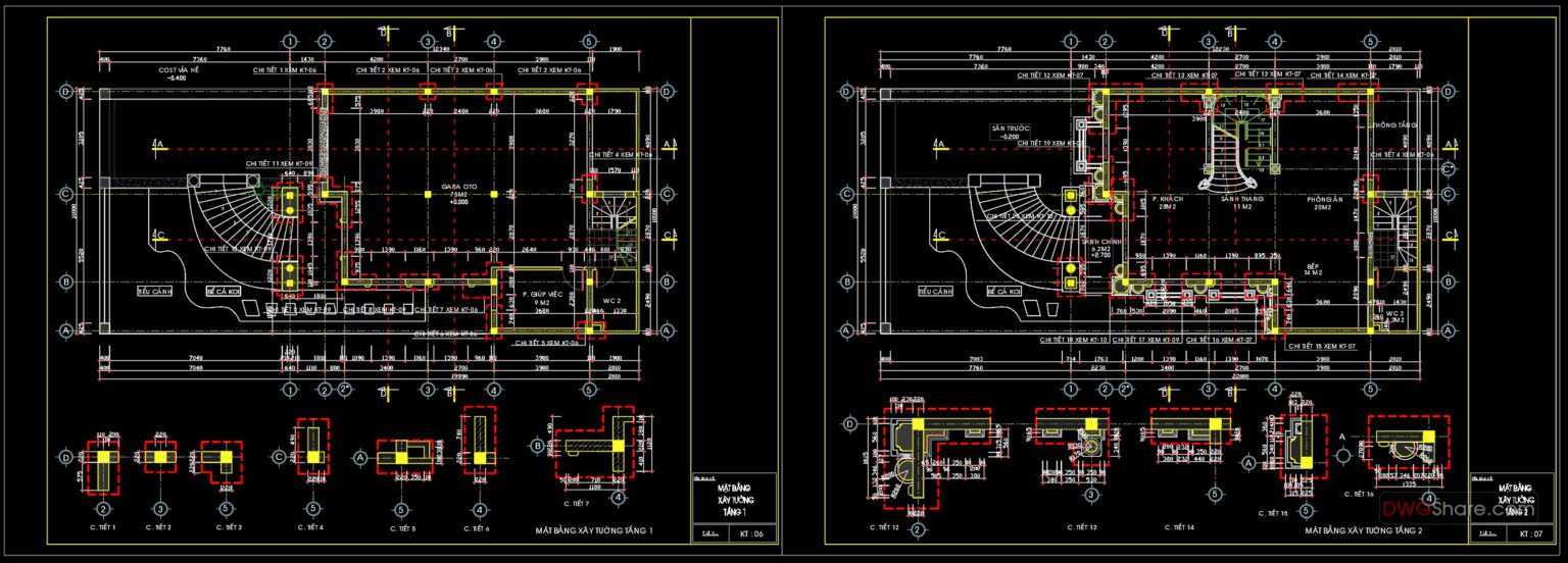 4-Story Classic Villa Plans Details AutoCAD File 10x12m