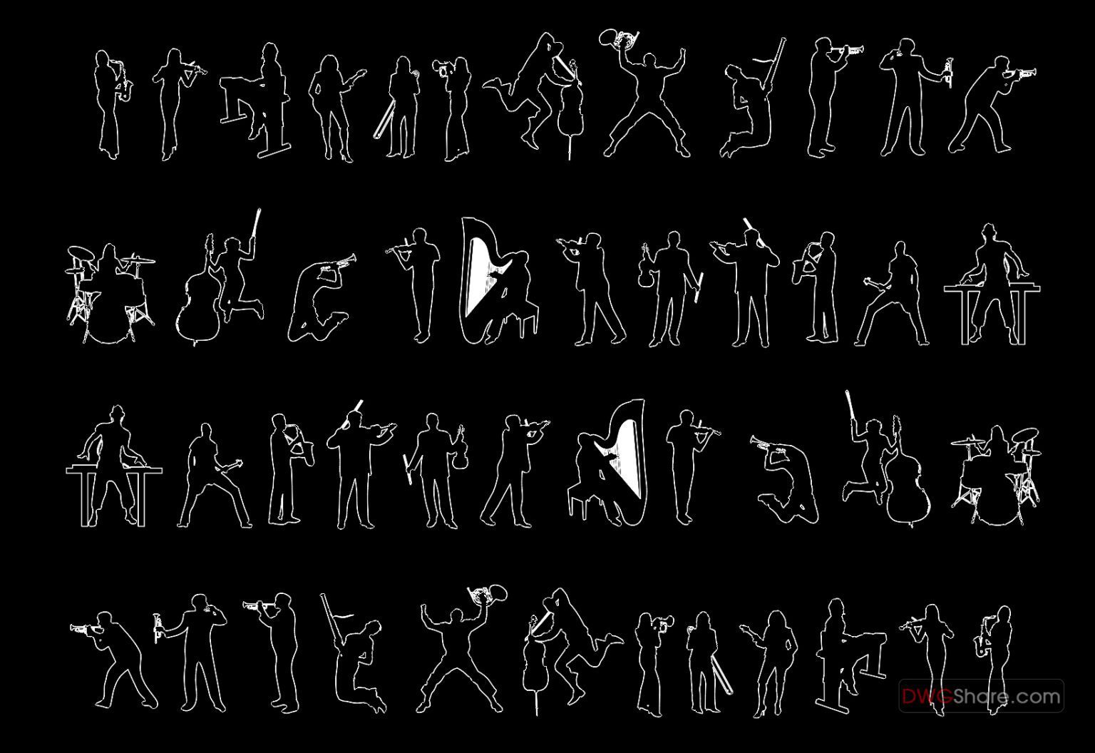 75.Free Download of Practicing Human Music Autocad Drawing DWG