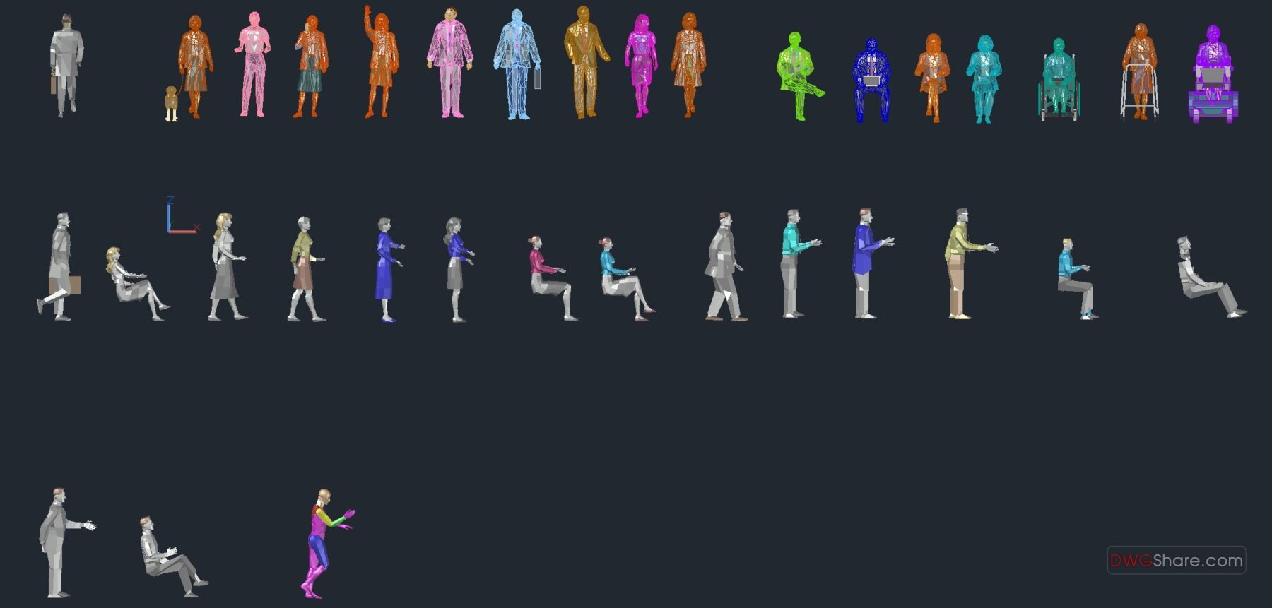 76.Free Download of 3D People Autocad Drawing DWG