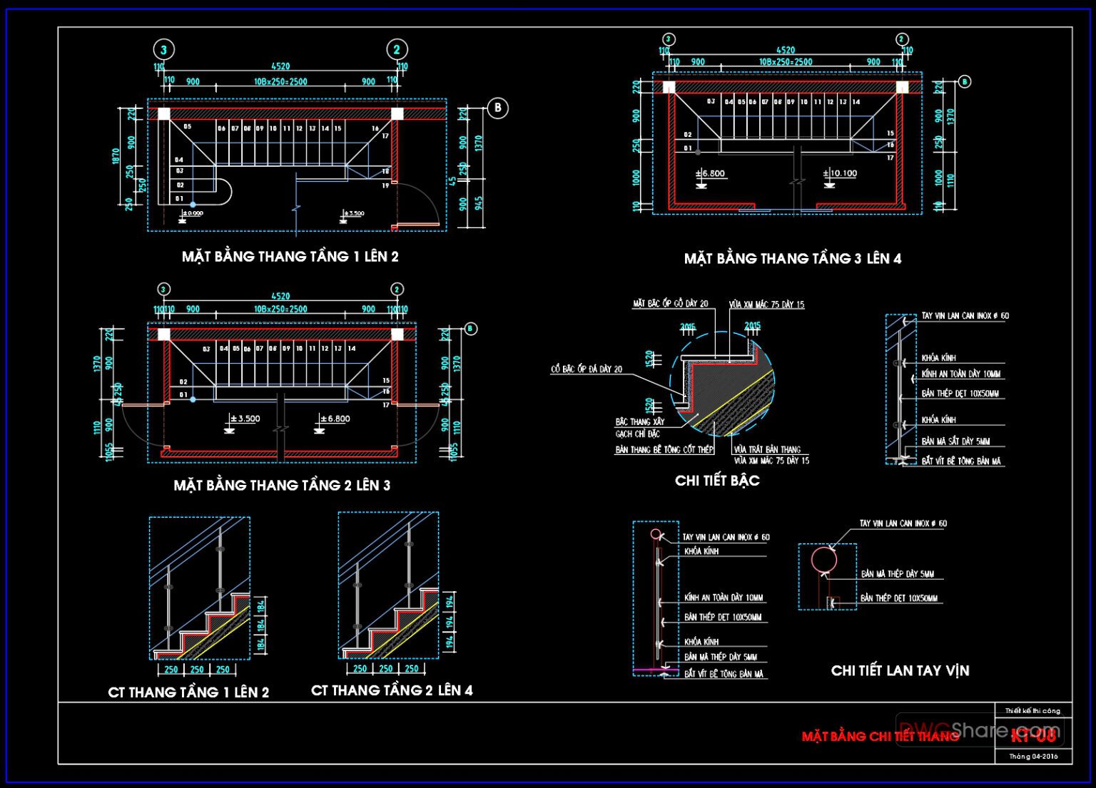81.Detailed drawings of stairs in autocad file
