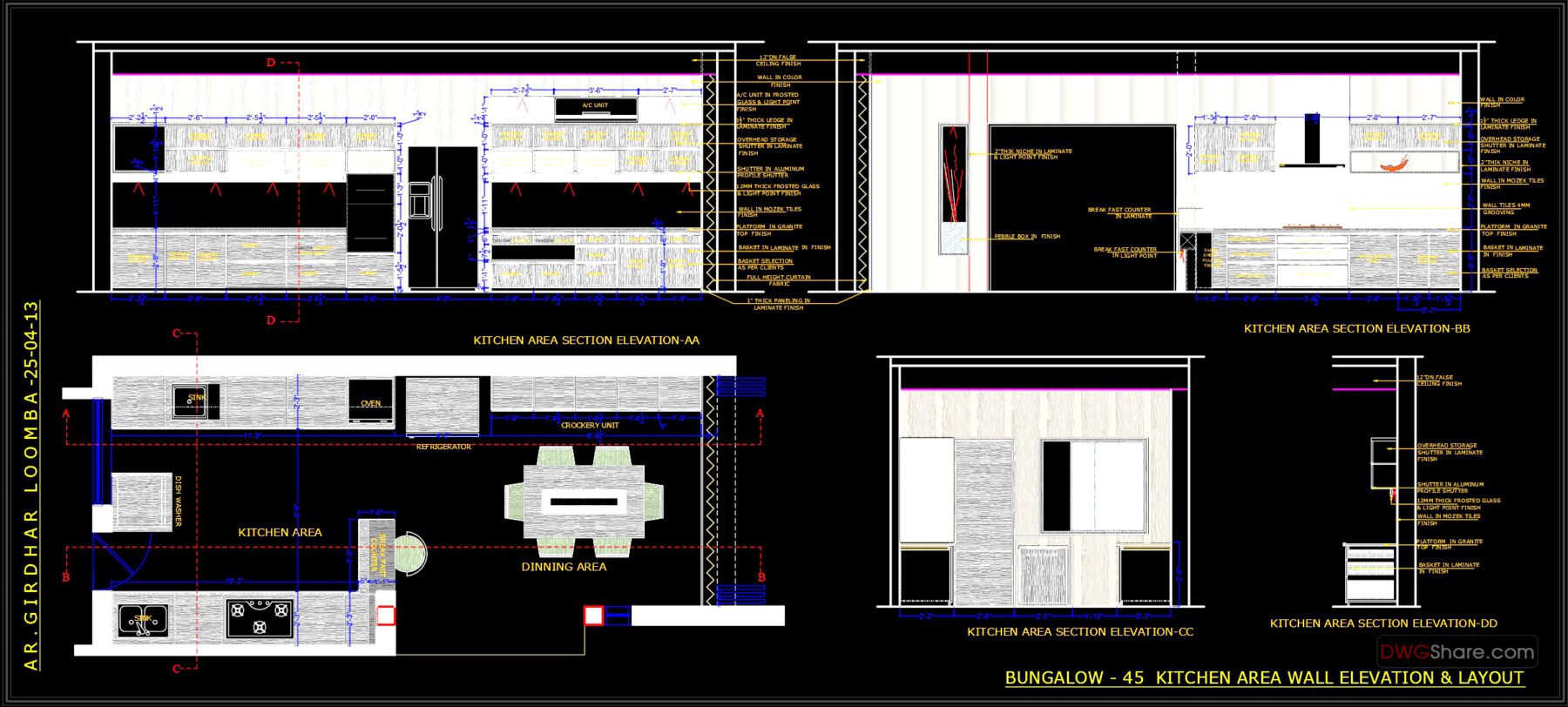 89.Detailed Drawings Of Modular Kitchen In Autocad File