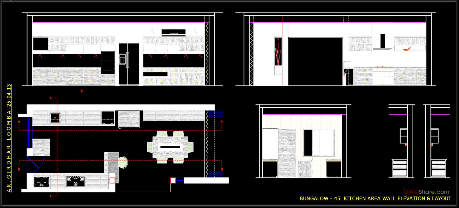 89.Detailed Drawings Of Modular Kitchen In Autocad File