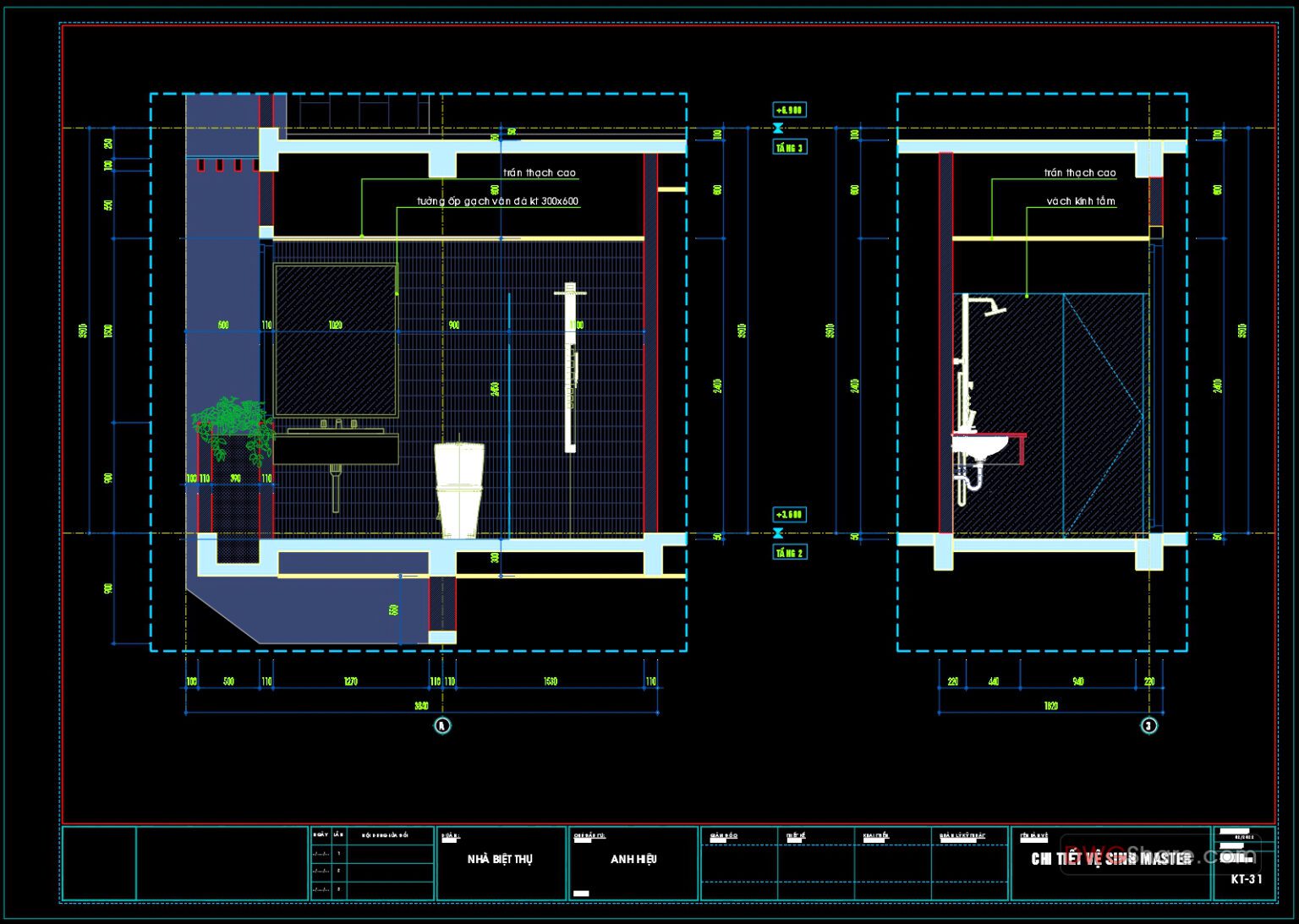 95.WC Layout Plan and elevations details AutoCAD drawing download