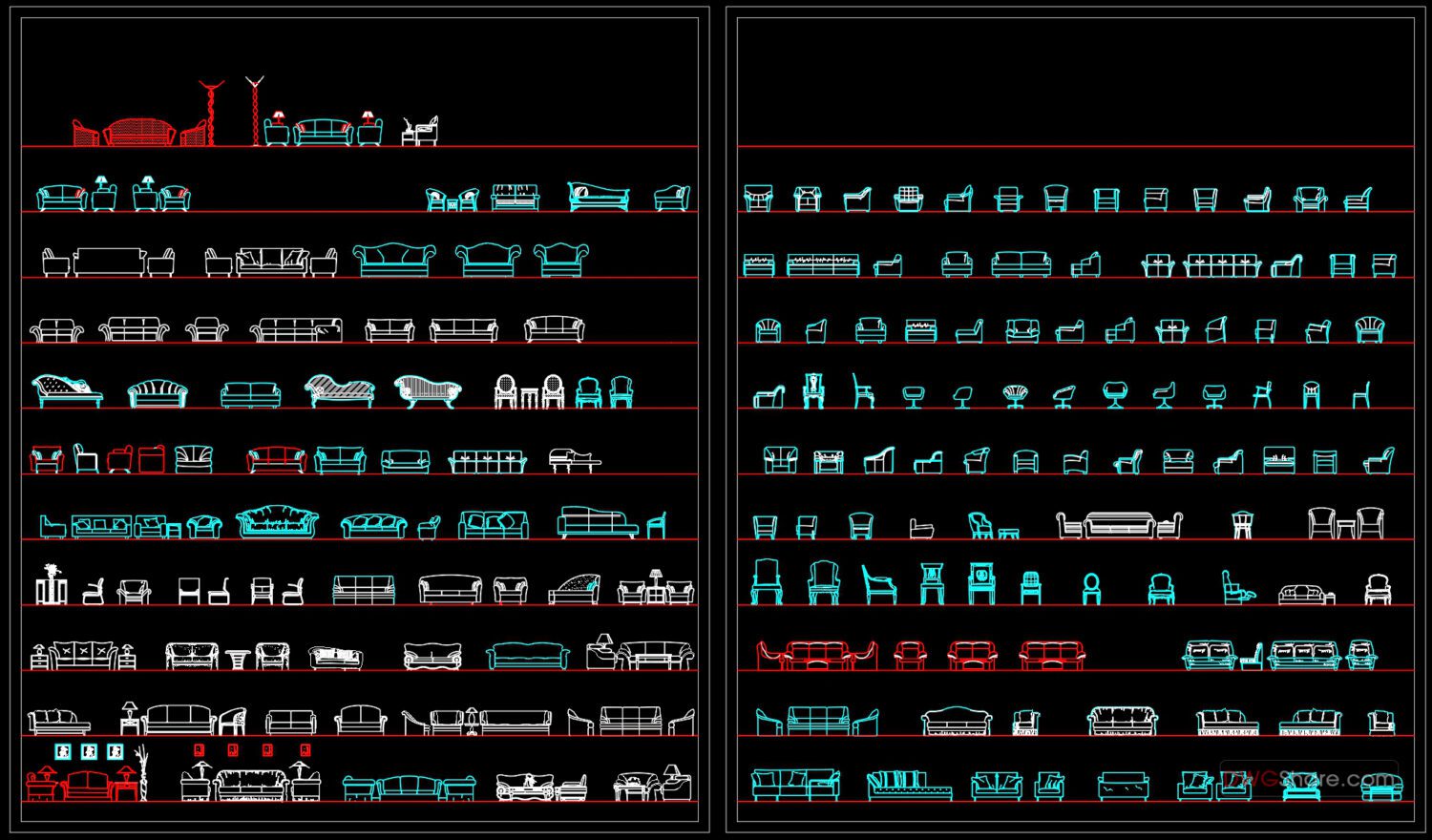 195.CAD Blocks Furniture for Living room