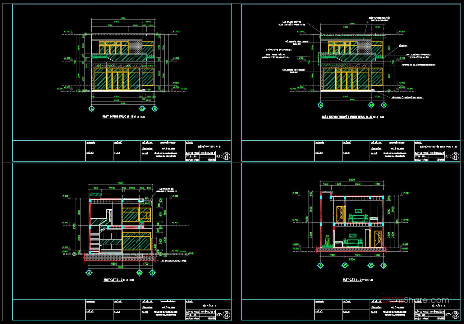 2-Story House a Complete Project AutoCAD File 8.5mx35m Free Download