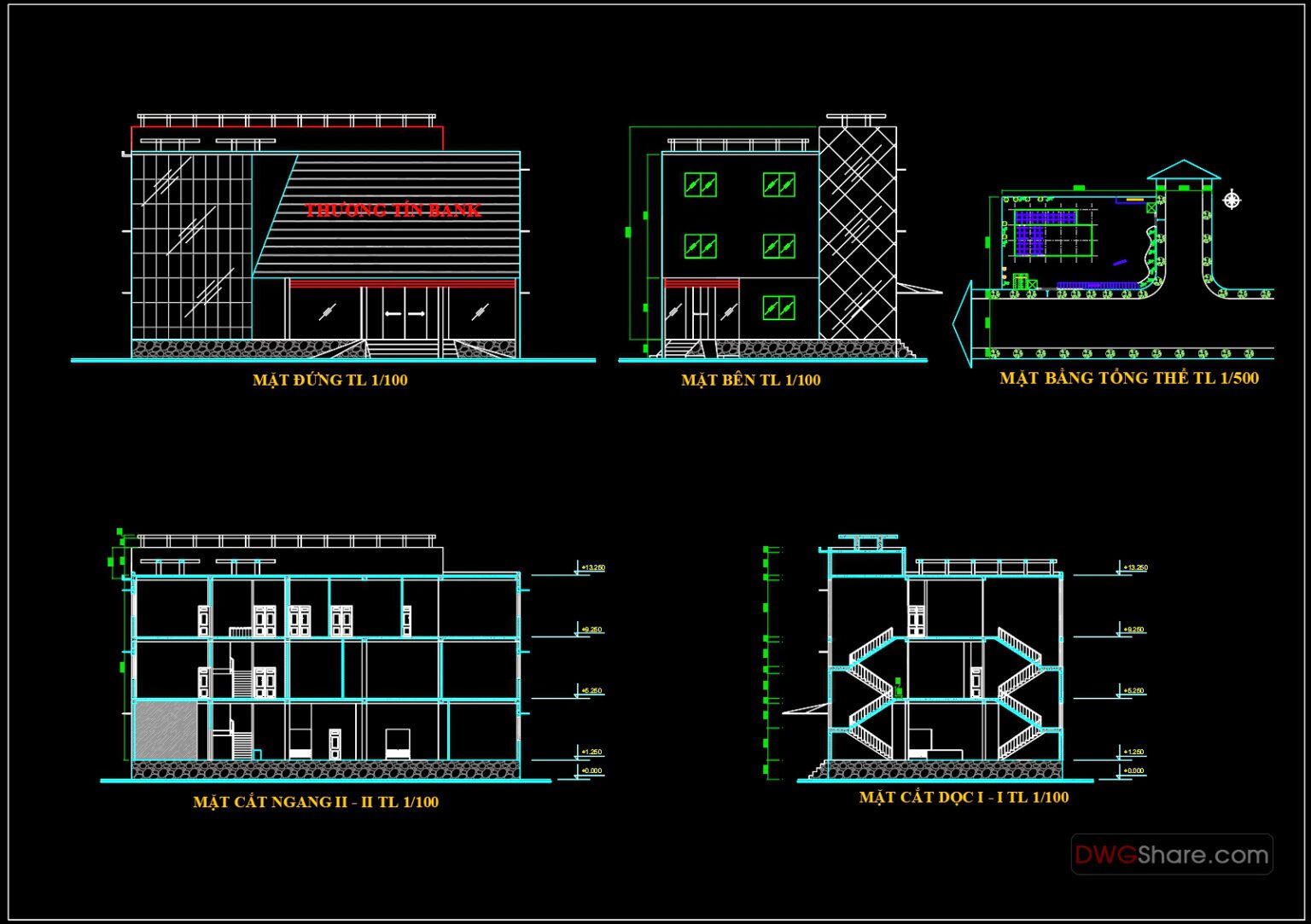 3-Story Bank A Complete Project AutoCAD File 15mx25m