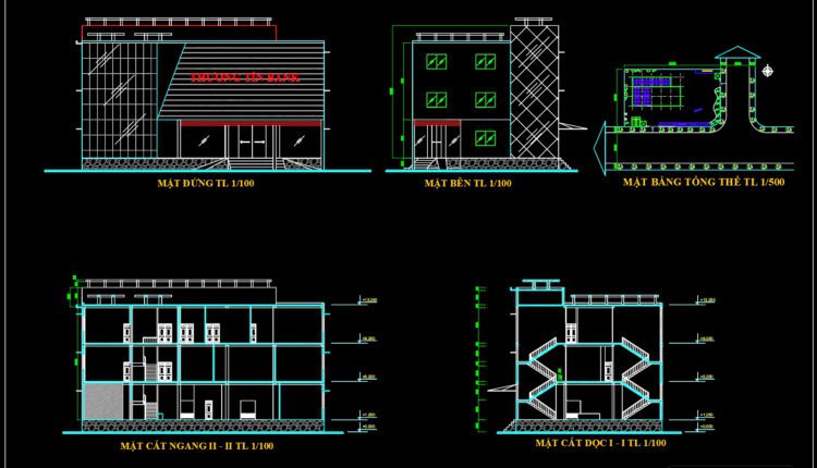 3-Story Bank A Complete Project AutoCAD File 15mx25m (2) - Free Cad ...