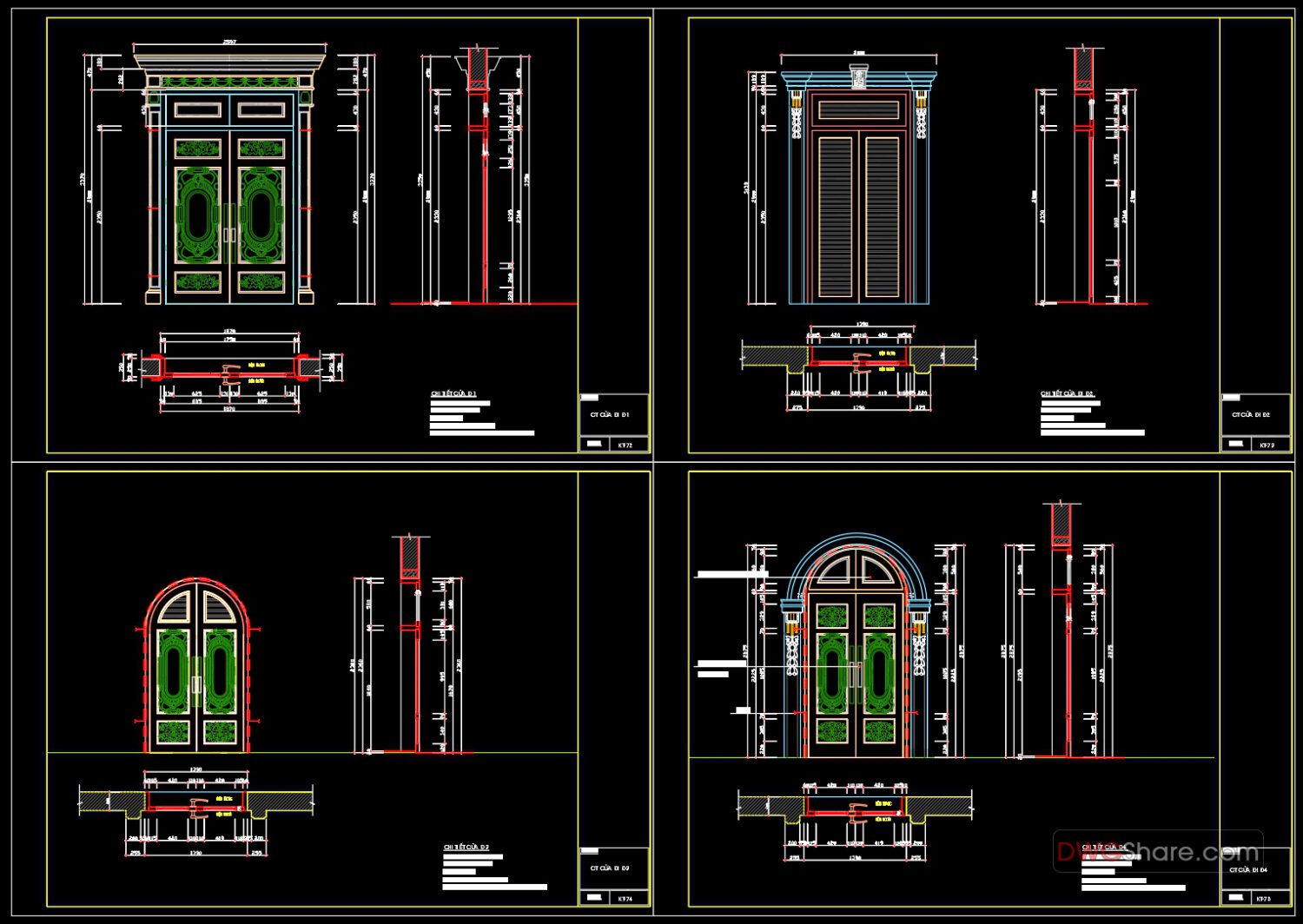 369.Free cad blocks detail doors DWG download