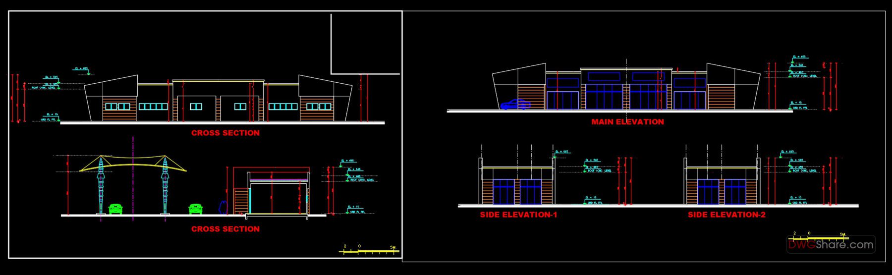 38.Autocad Drawing Of Oil Station Layout Plan and Elevations For Download