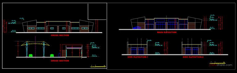 38.Autocad Drawing Of Oil Station Layout Plan and Elevations For Download