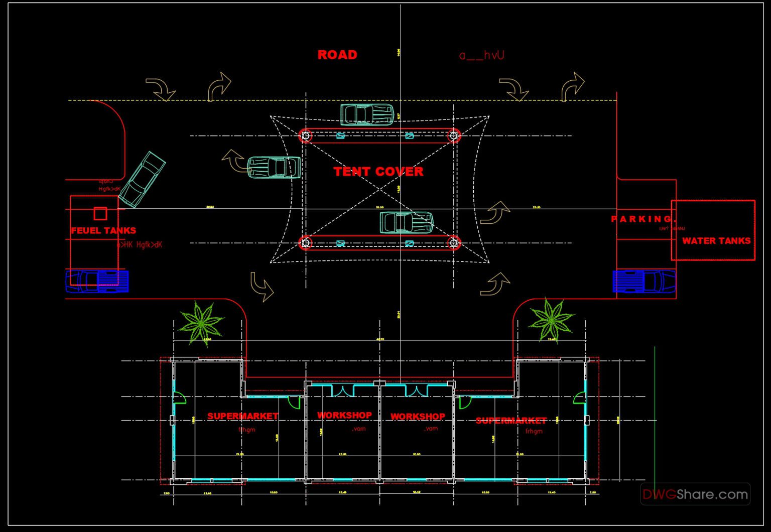 38.Autocad Drawing Of Oil Station Layout Plan and Elevations For Download