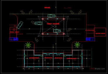 38.Autocad Drawing Of Oil Station Layout Plan and Elevations For Download