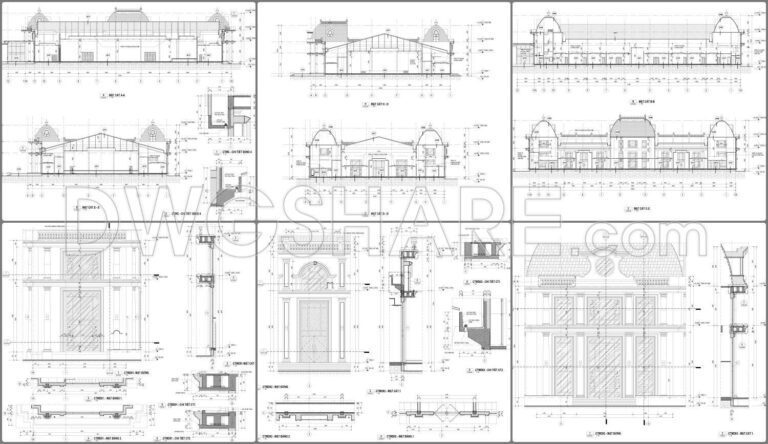 Drawing Of 1-Story Hall House Project 51.2m x 77.2m For Download