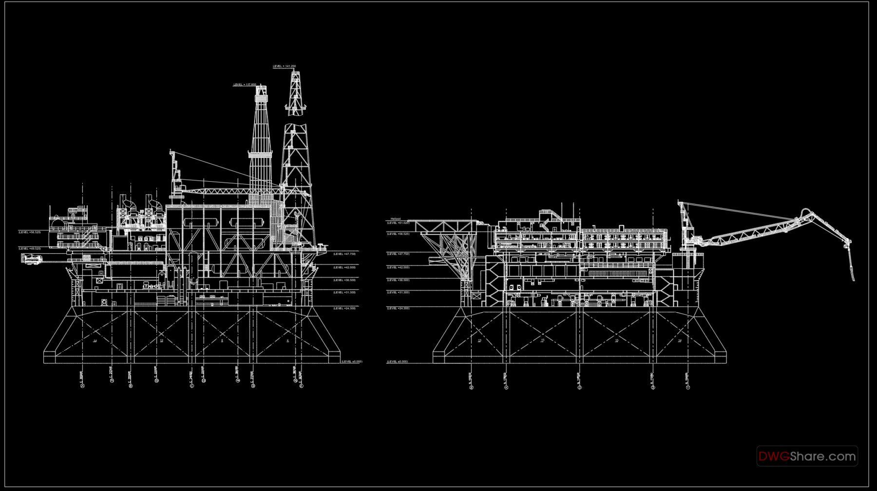 39.Autocad Drawing Of Oil Platform Elevation For Download
