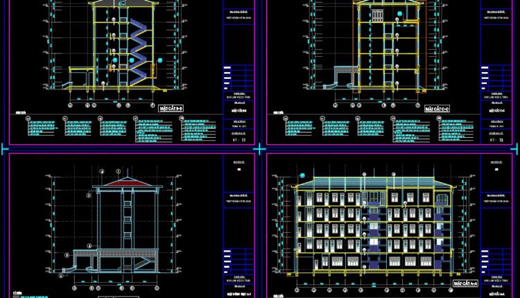 4-Stories House a Complete Project AutoCAD File 19.3mx36.6m - Free Cad ...