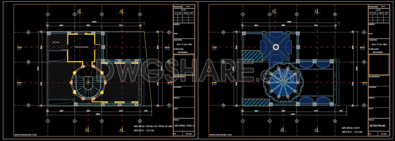 4-Story Classic Villa Plans, Sections Details AutoCAD File 10x13m