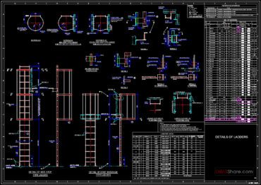 61.Free Download of Ladders Elevation and Sections Autocad Drawing DWG