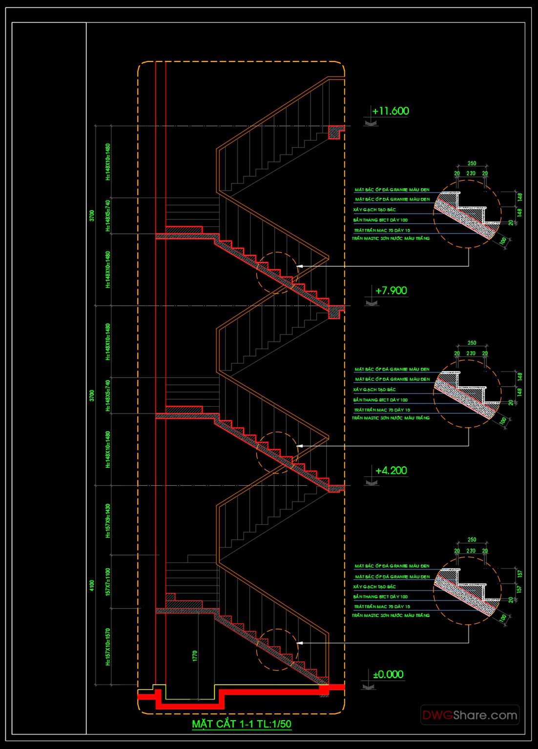 84.Detailed drawings of stairs in autocad file