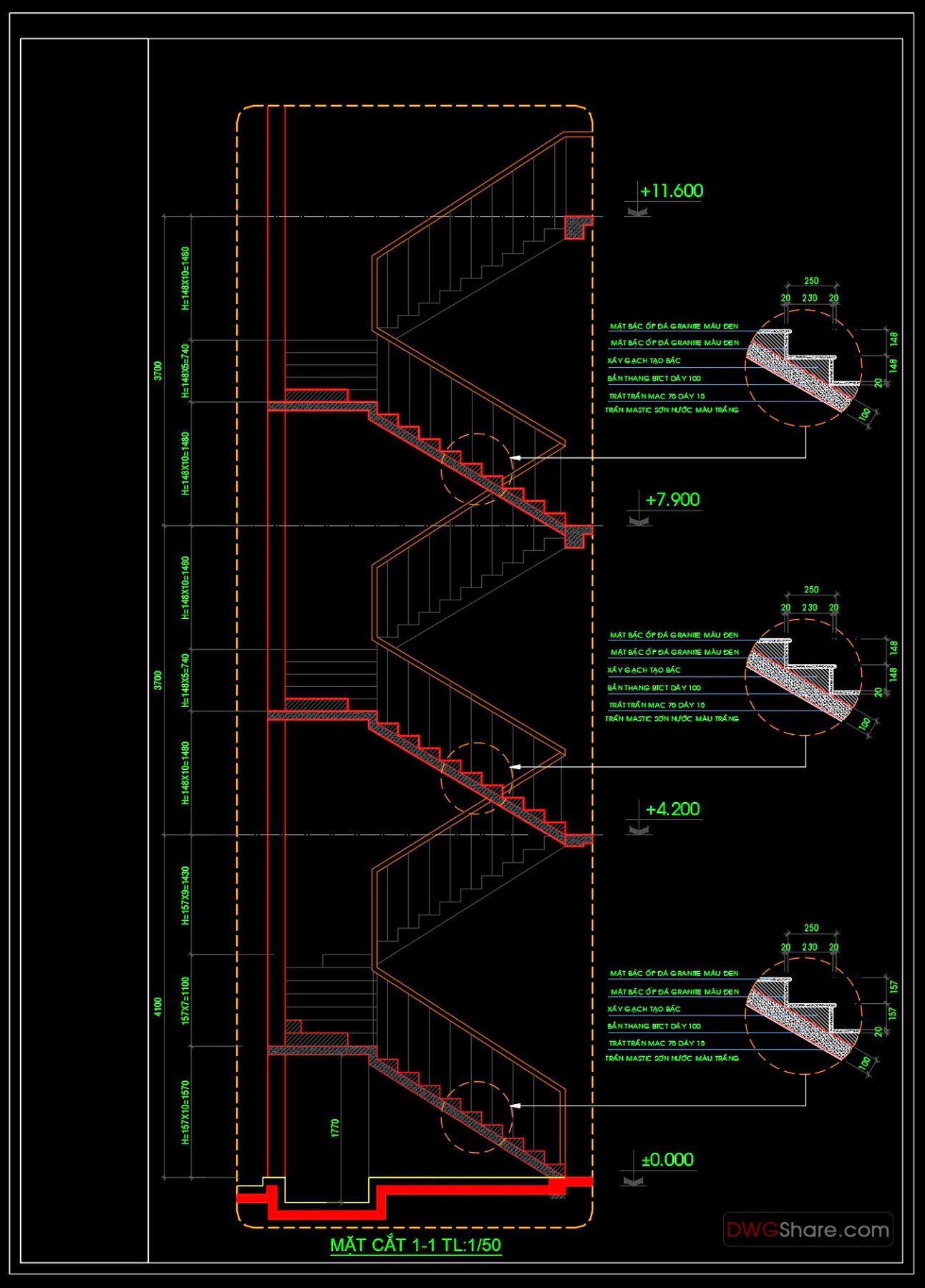84.Detailed drawings of stairs in autocad file