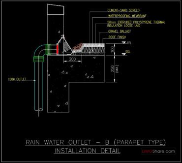 87.Free Download of Rain Water Outlet Parapet Type Installation Autocad ...