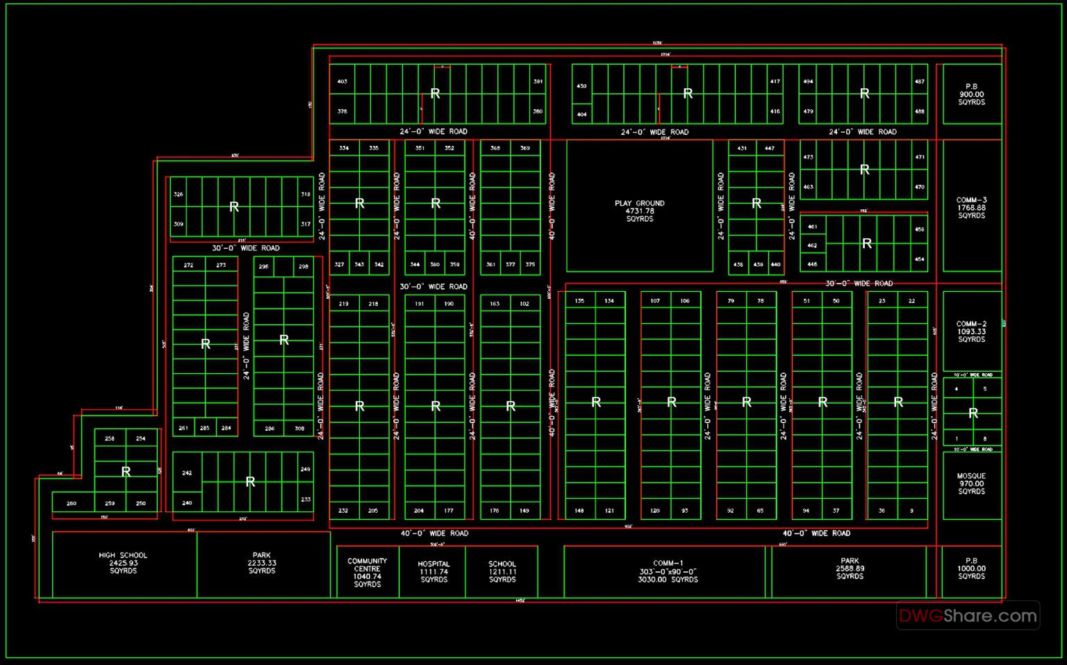 92.Autocad Drawing Of Town Planing For Download