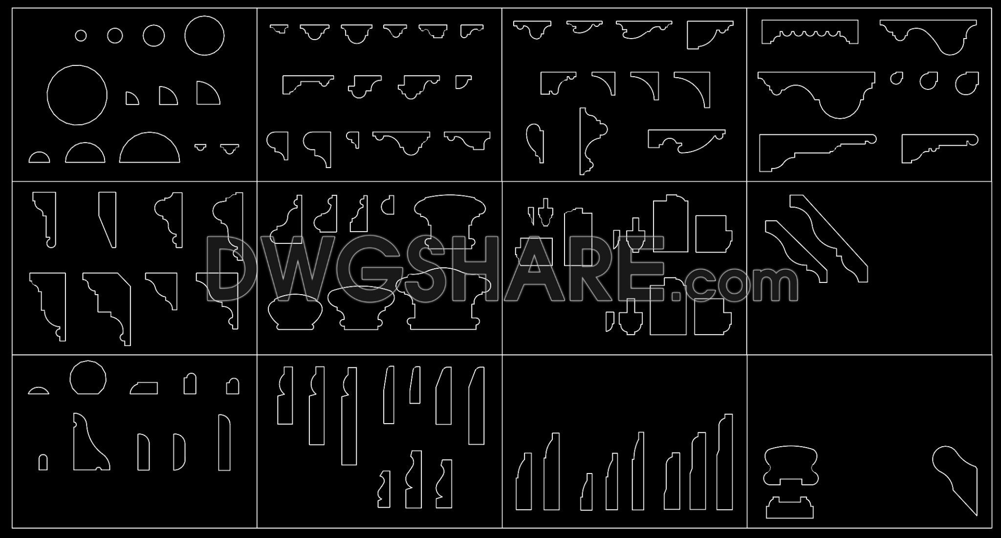 92.Detailed drawings of wooden moldings, handrails for stairs, balcony ...