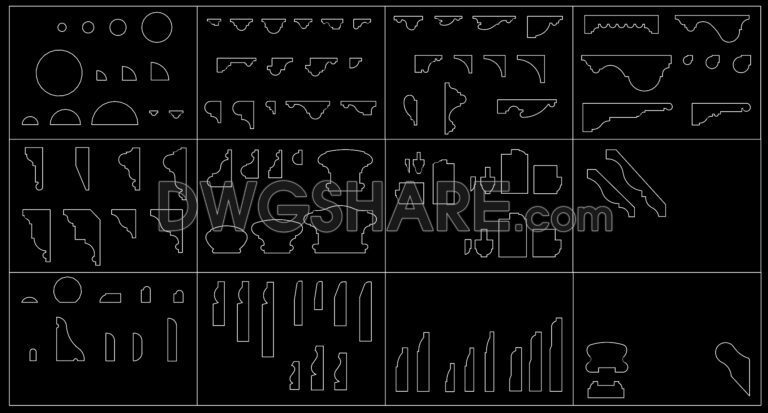92.Detailed drawings of wooden moldings, handrails for stairs, balcony ...