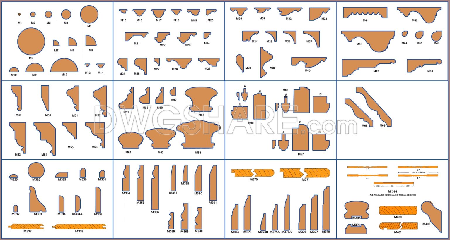 92.Detailed drawings of wooden moldings, handrails for stairs, balcony ...